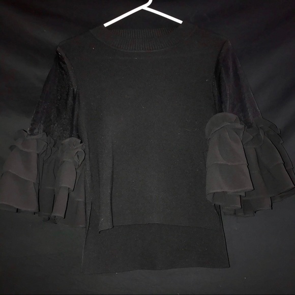 Tibi | Tops | Hot Asymmetrical Top With Mesh Sleeve And Ruffles | Poshmark
